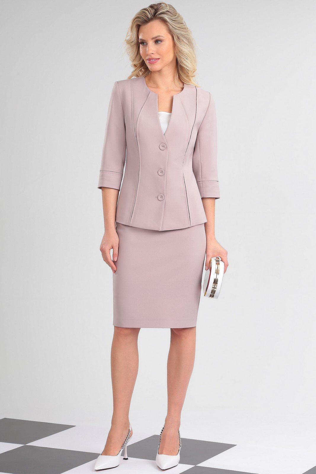 Костюм с юбкой 31318 бежевый LeNata купить в интернет магазине Велесмода